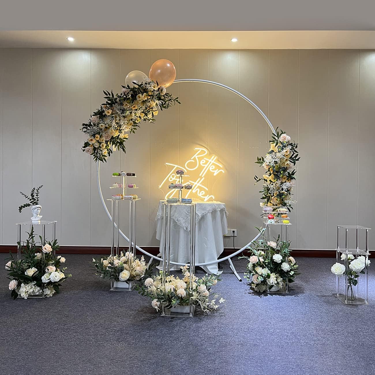 Round Wedding Arch, 6Ft Tall White Metal Wedding Backdrop, Balloon ...