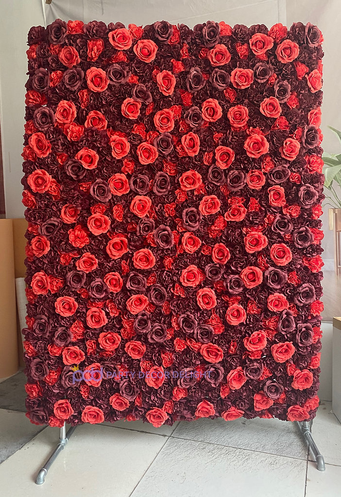 Red 3D Fabric Artificial Flower Wall Panels, Flower Wall Backdrop ...